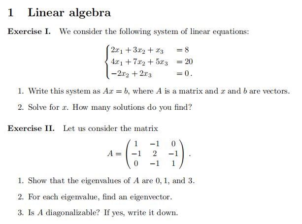 Solved 1 ﻿linear Algebraexercise I We Consider The