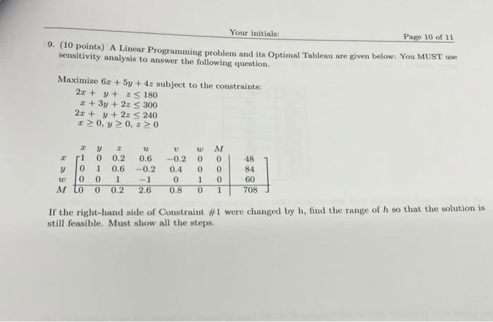 Solved 9. (10 points) A Linear Programming problem and its | Chegg.com