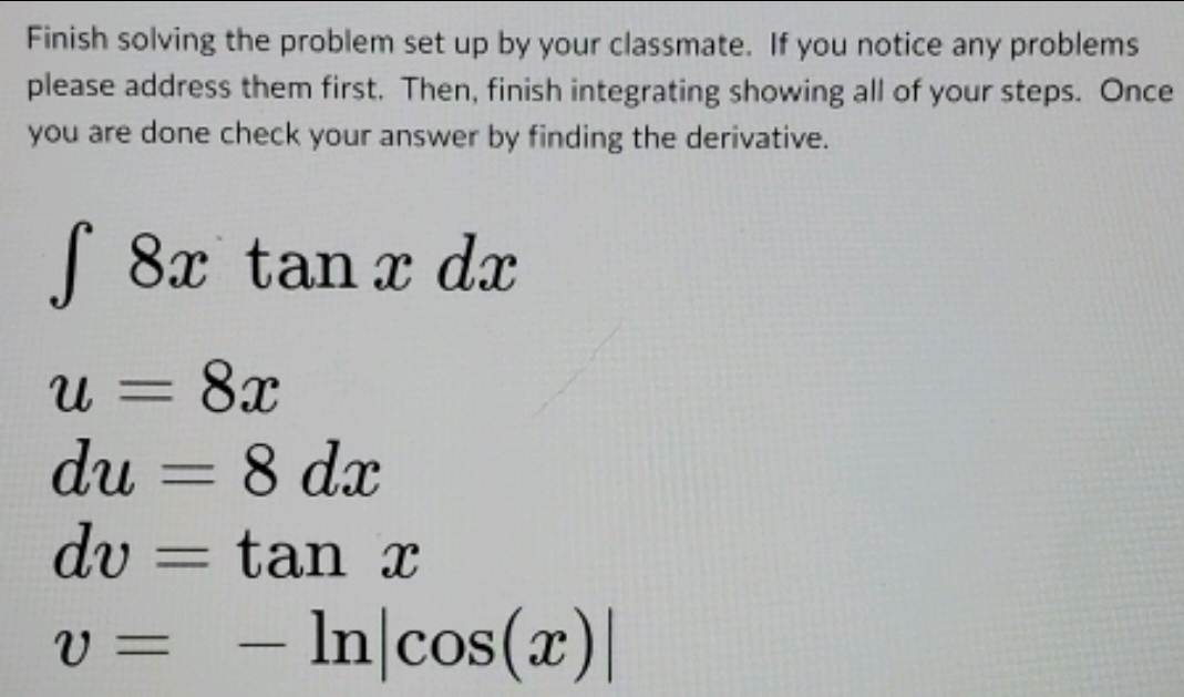 Solved Finish solving the problem set up by your classmate. | Chegg.com