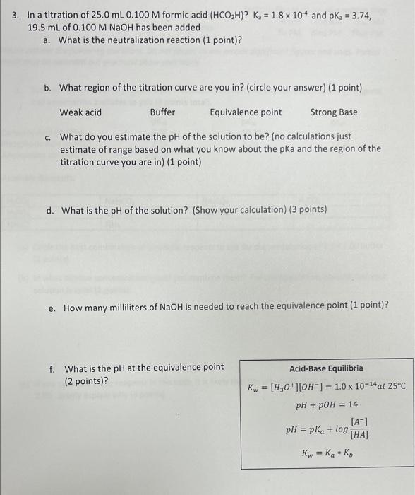 Solved In a titration of 25.0 mL0.100M formic acid (HCO2H)? | Chegg.com