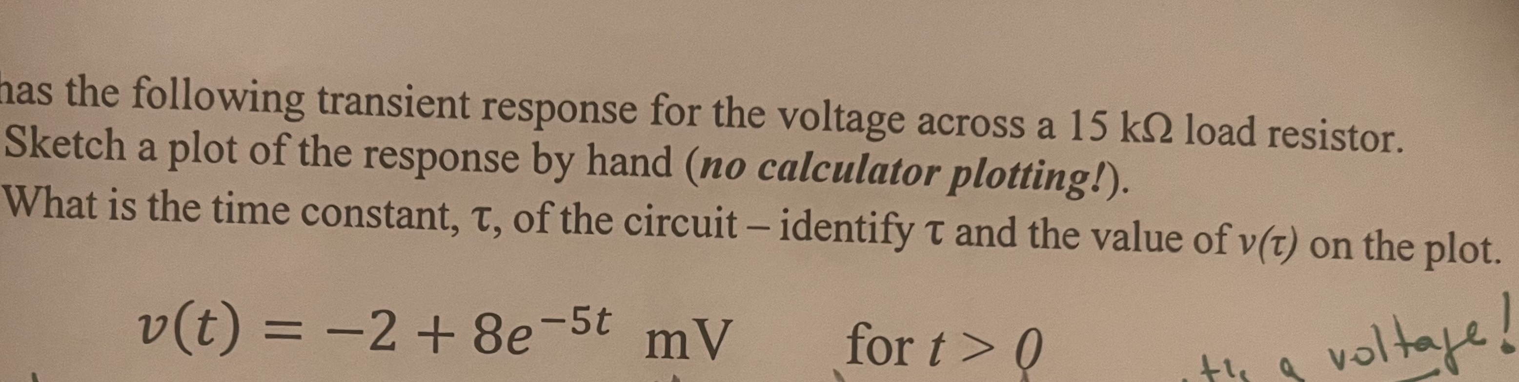 Solved A Rc circuit has the following transient response for | Chegg.com