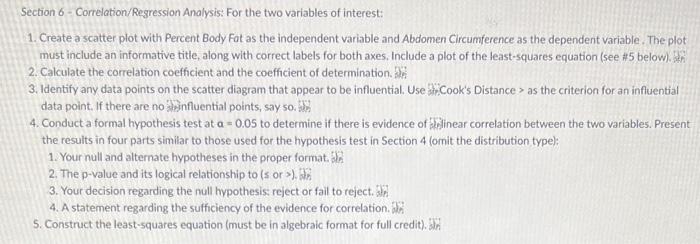 Solved Section 6 - Correlation/Regression Analysis: For the | Chegg.com