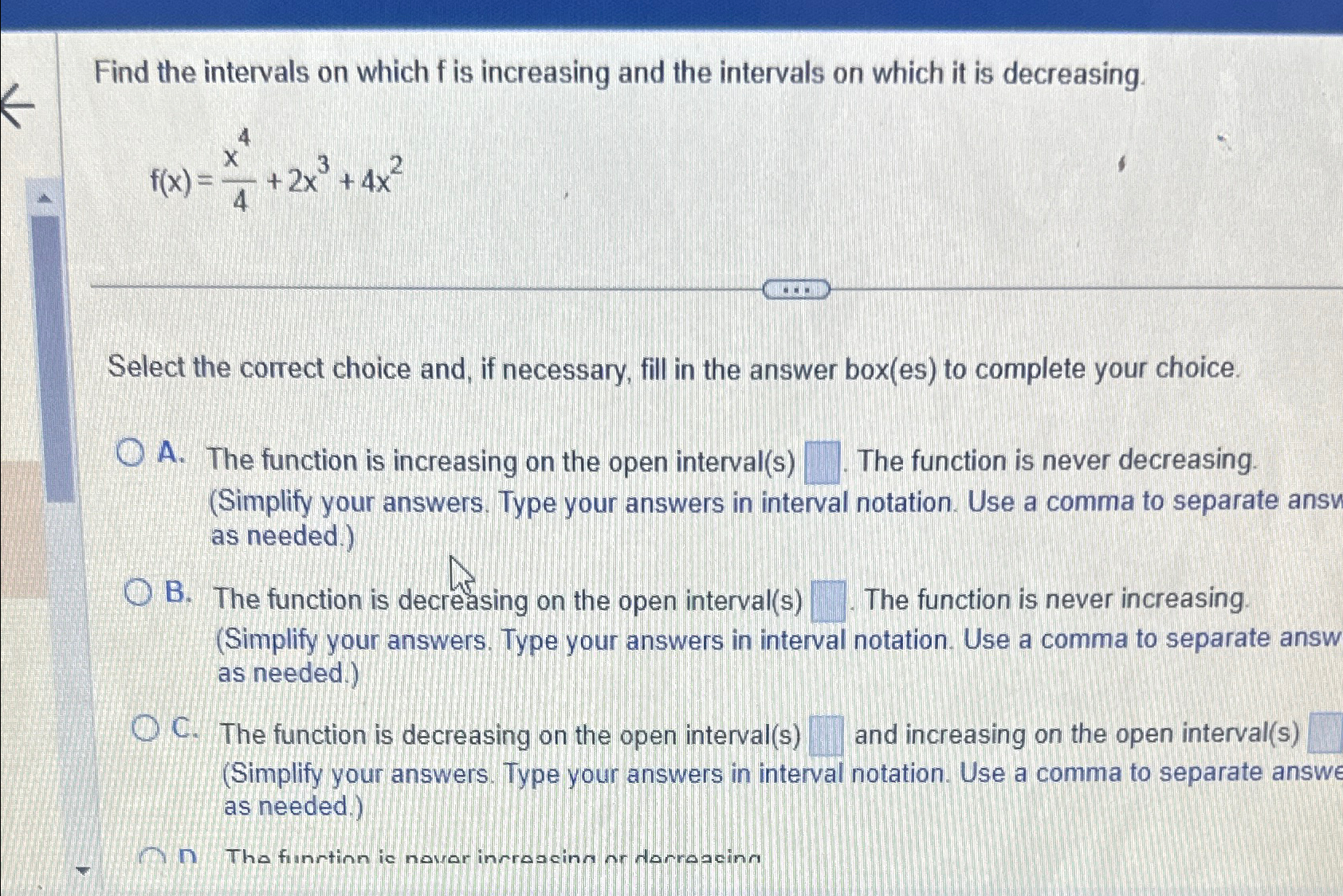 Solved Find the intervals on which f ﻿is increasing and the | Chegg.com