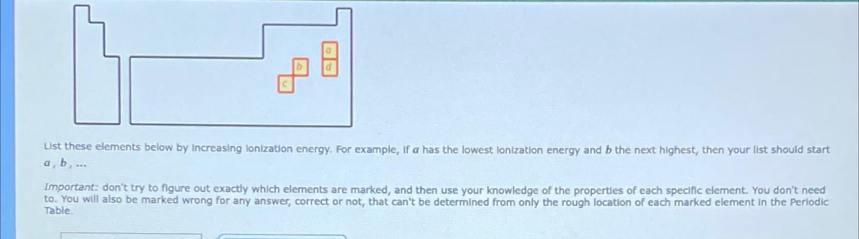 Solved List these elements below by increasing lonization | Chegg.com