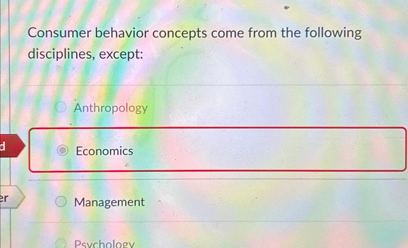 Solved Consumer behavior concepts come from the following | Chegg.com