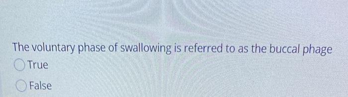 Solved The voluntary phase of swallowing is referred to as | Chegg.com