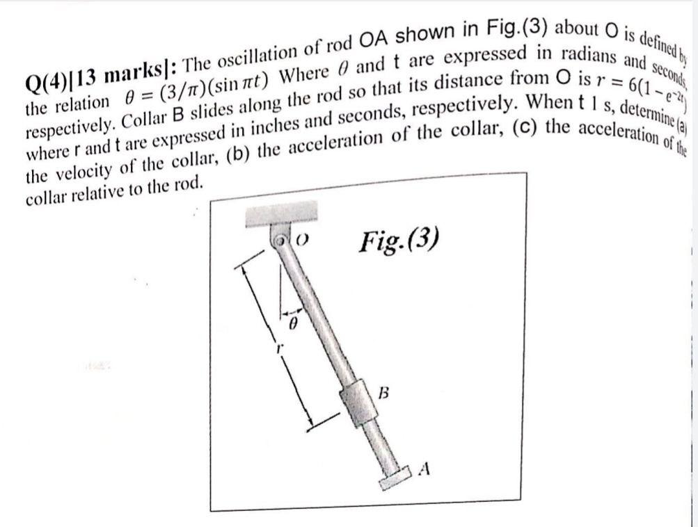 Solved seconds, Q(4)[13 marks): The oscillation of rod OA | Chegg.com