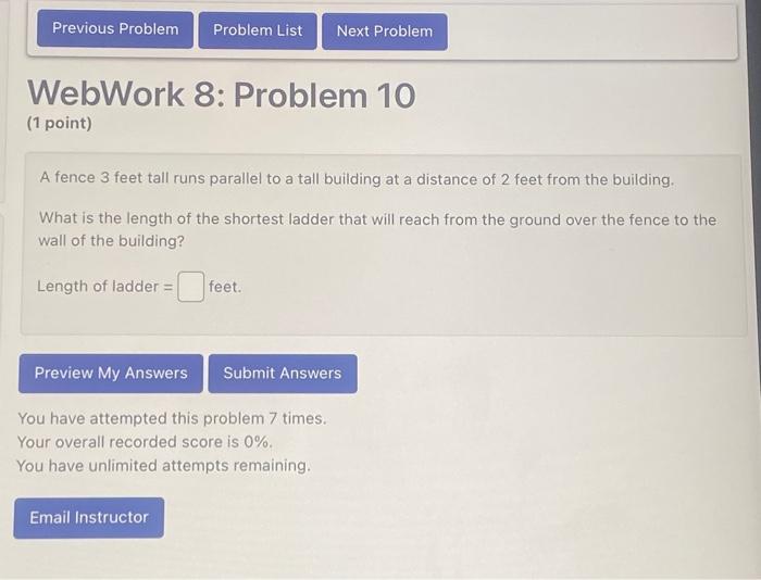 Solved Previous Problem WebWork 8: Problem 10 (1 point) | Chegg.com