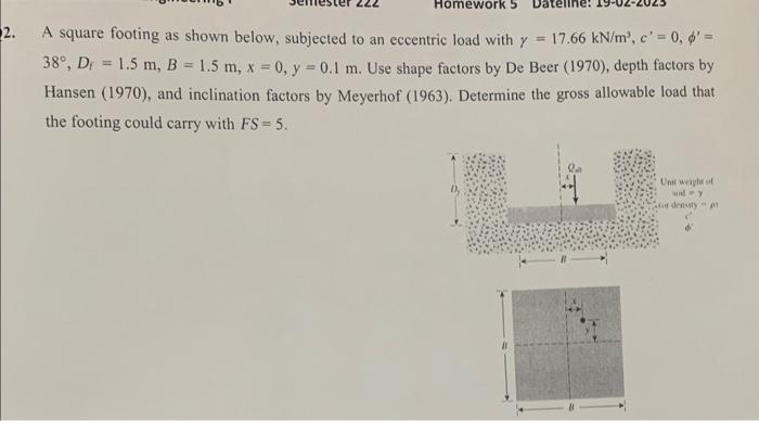 Solved A square footing as shown below, subjected to an | Chegg.com