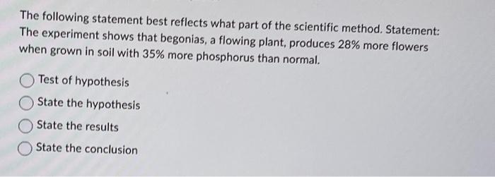 Solved The following statement best reflects what part of | Chegg.com