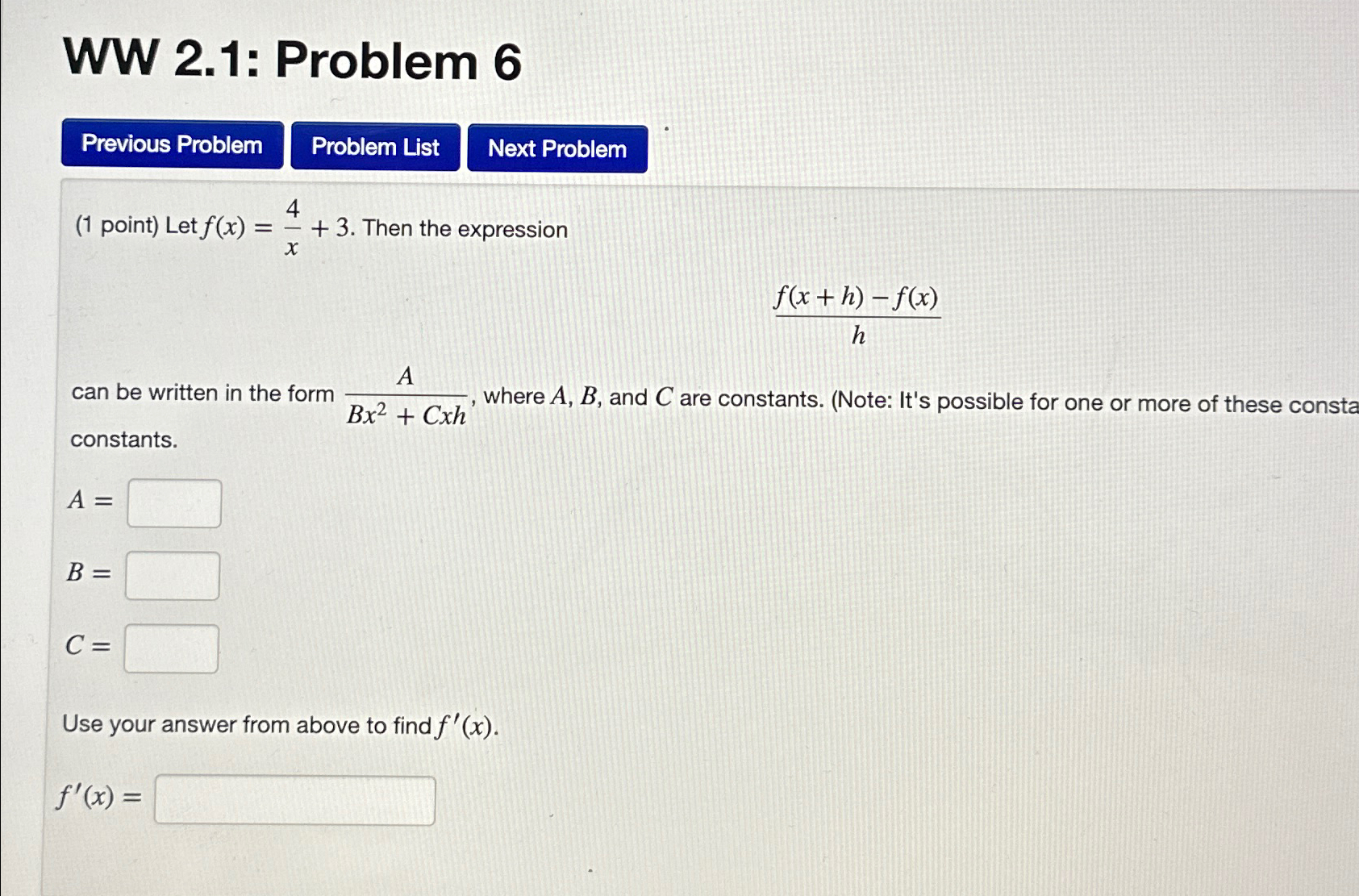 Solved Ww 2 1 Problem 6 1 ﻿point ﻿let F X 4x 3 ﻿then The