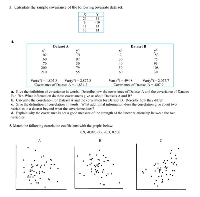 Solved 3. Calculate the sample covariance of the following | Chegg.com