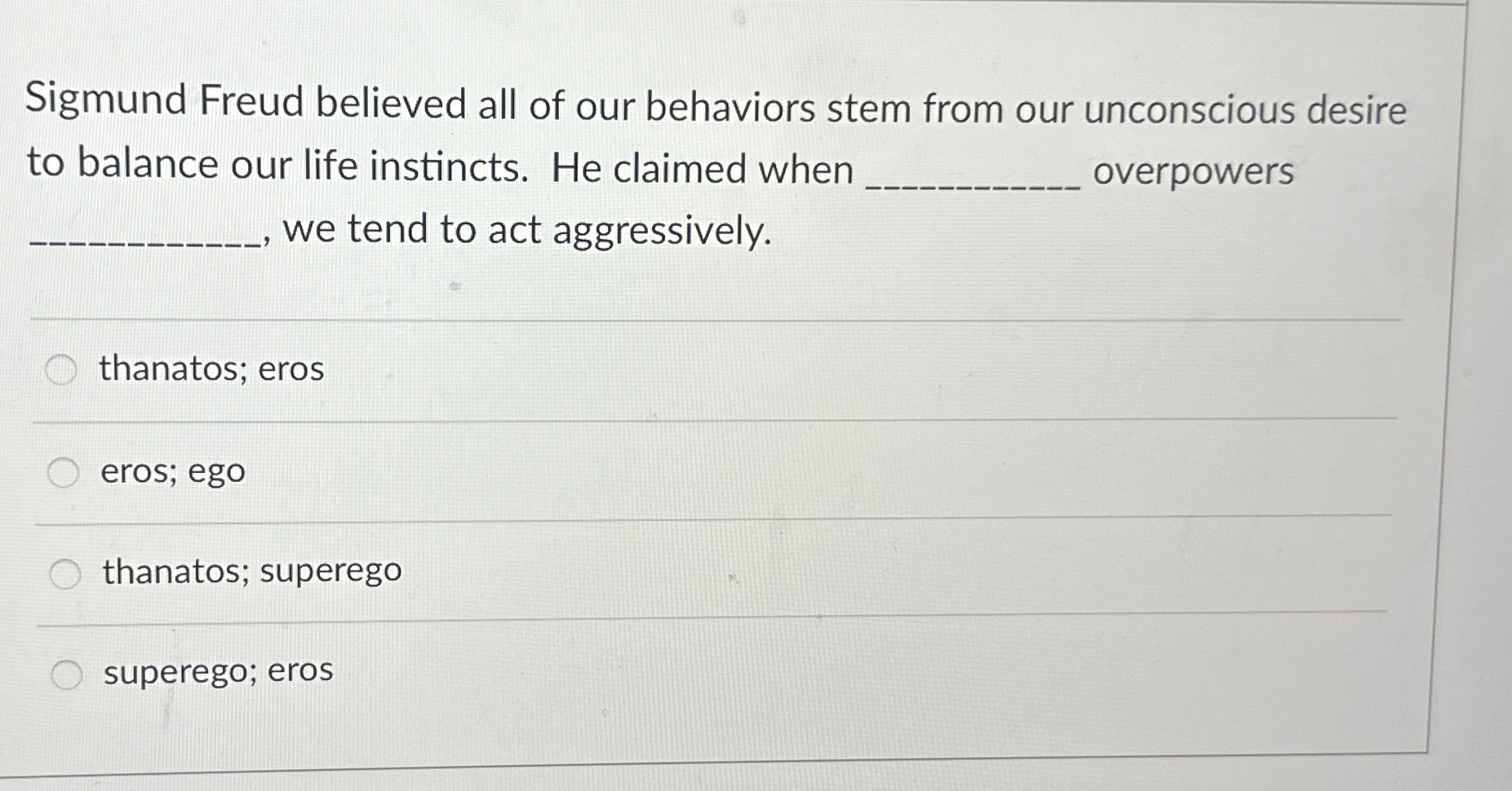 Solved Sigmund Freud believed all of our behaviors stem from | Chegg.com