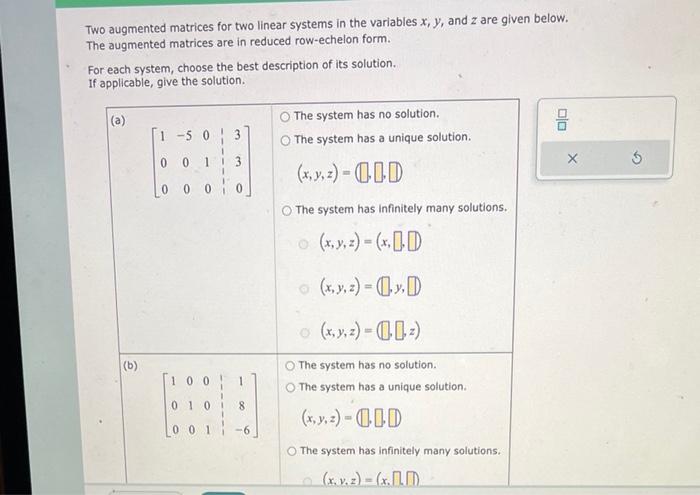 Solved Two augmented matrices for two linear systems in the | Chegg.com