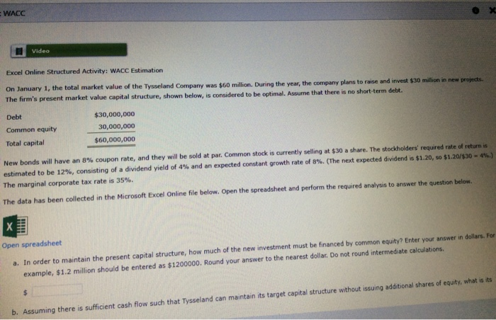 Solved WACC Excel Online Structured Activity: WACC | Chegg.com