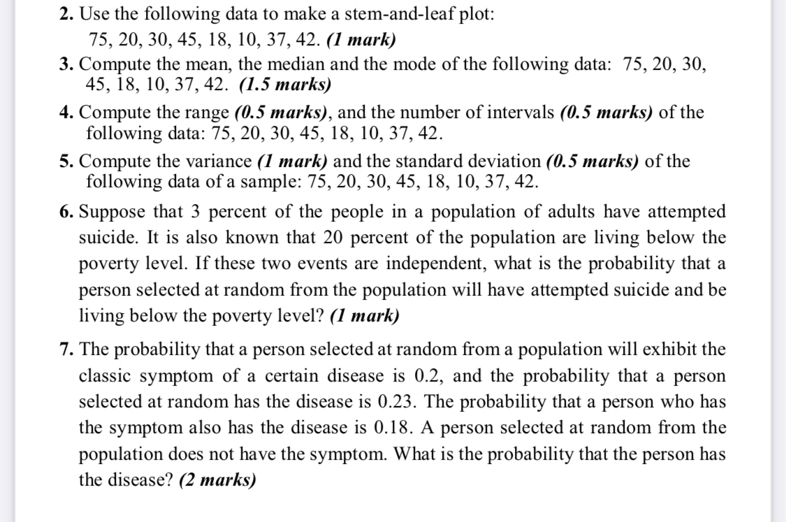 Solved Use the following data to make a stem-and-leaf | Chegg.com