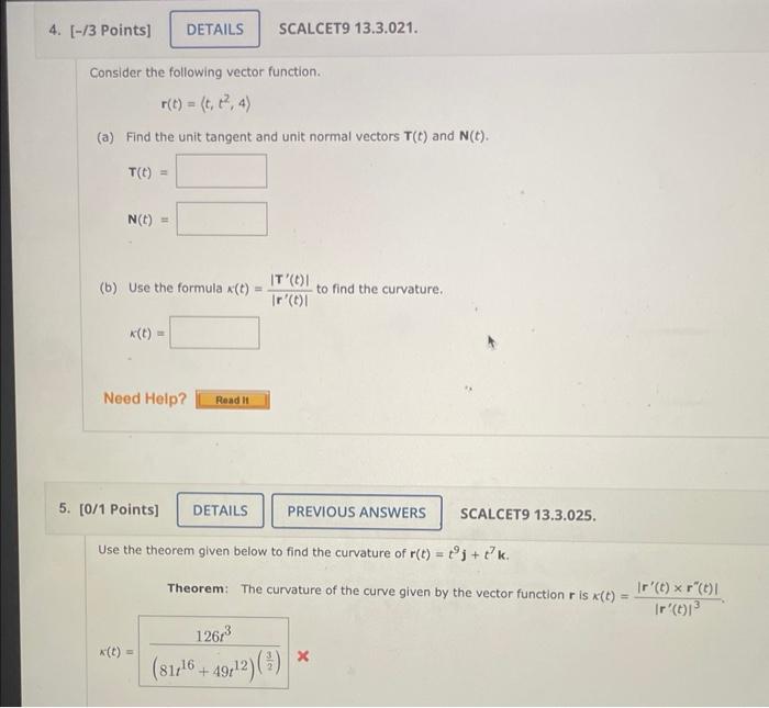 Solved Consider the following vector function. r(t)= t,t2,4 | Chegg.com