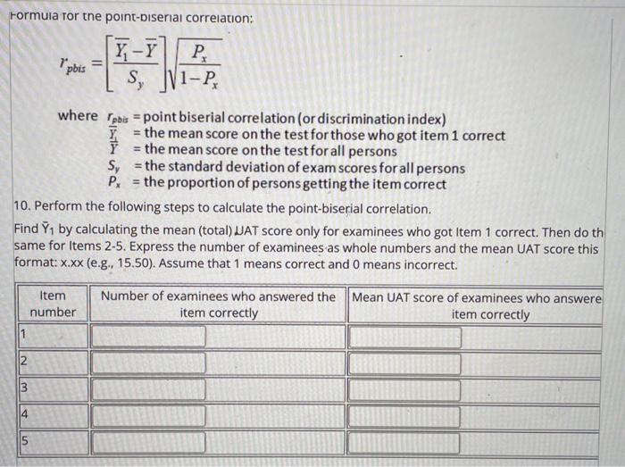 10. The point-biserial method identifies item | Chegg.com