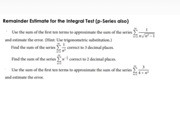 Solved VODENI Remainder Estimate for the Integral Test | Chegg.com