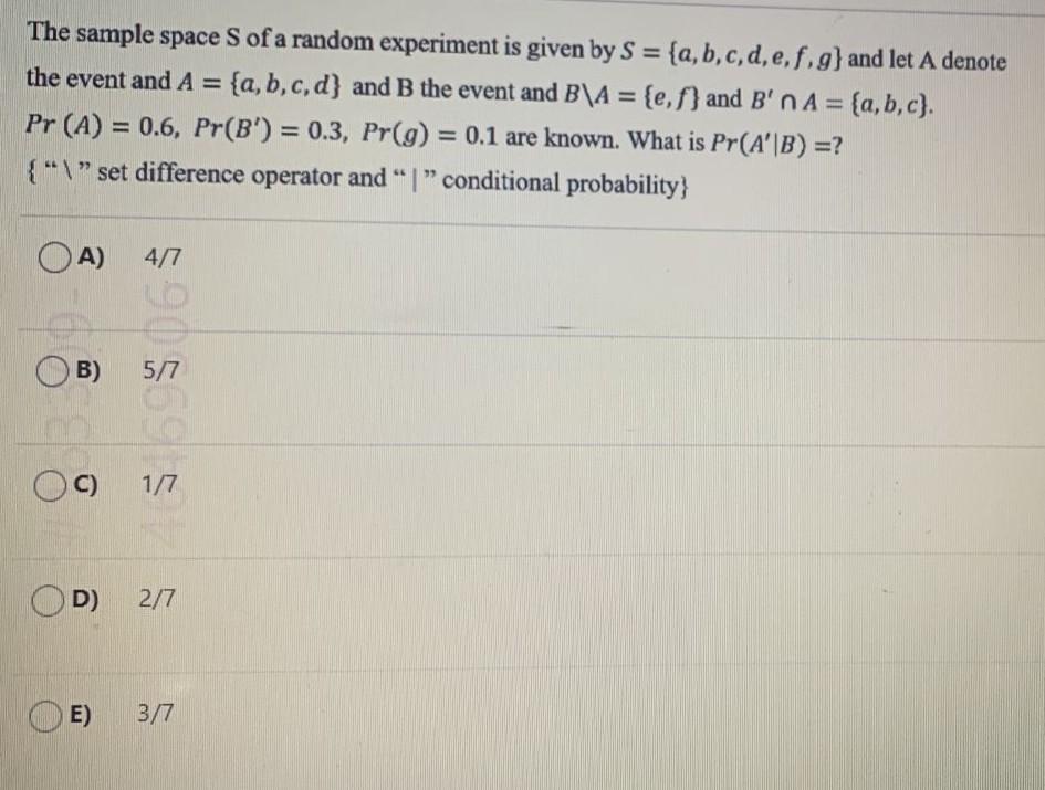 Solved The sample space S of a random experiment is given by | Chegg.com