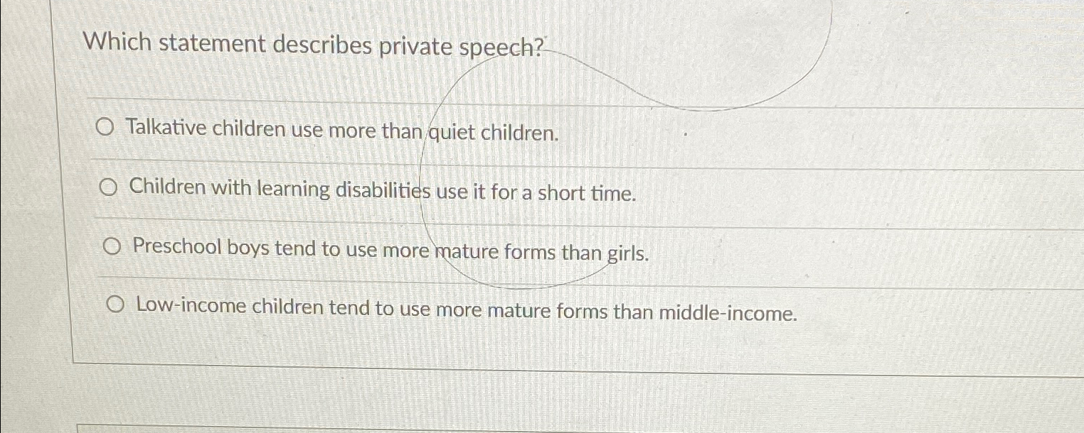 Solved Which statement describes private speech?Talkative | Chegg.com