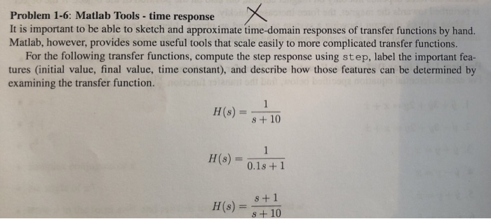 Solved Problem 1-6: Matlab Tools - time response It is | Chegg.com
