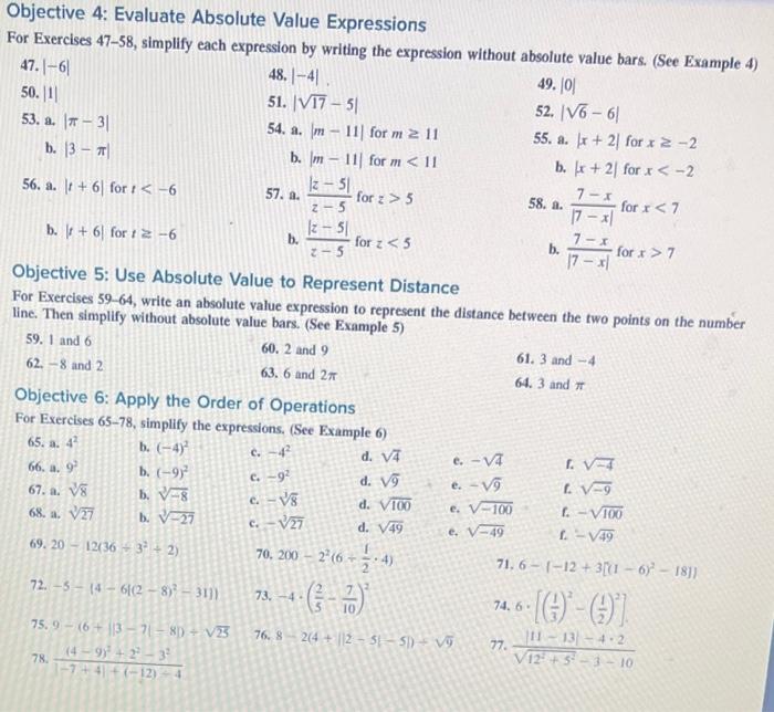 Solved Objective 4: Evaluate Absolute Value Expressions For | Chegg.com