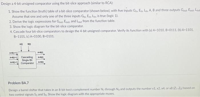 Solved Esign A 4 Bit Unsigned Comparator Using The Bit Slice 