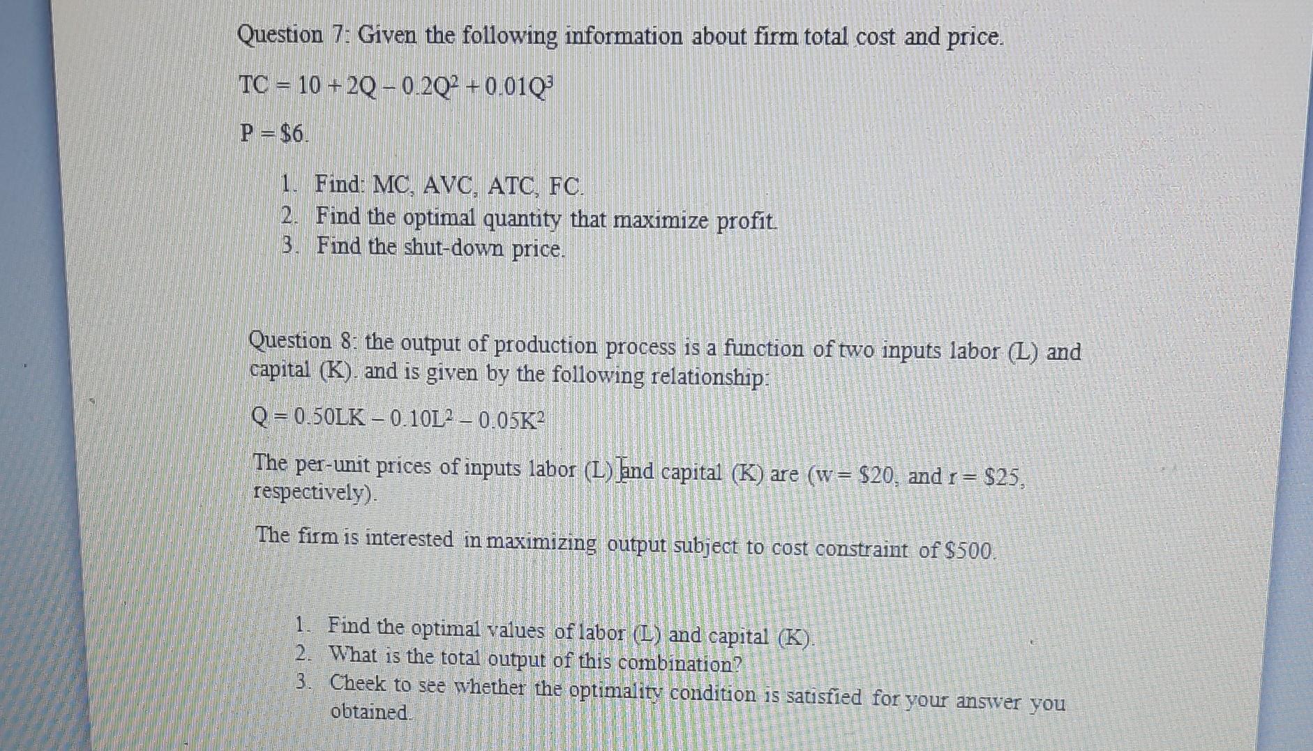 Question 7: Given the following information about | Chegg.com