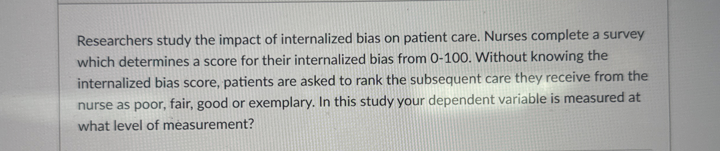 Solved Researchers study the impact of internalized bias on | Chegg.com