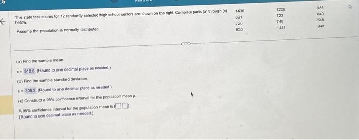 Solved The state test scores for 12 randomly selected high | Chegg.com