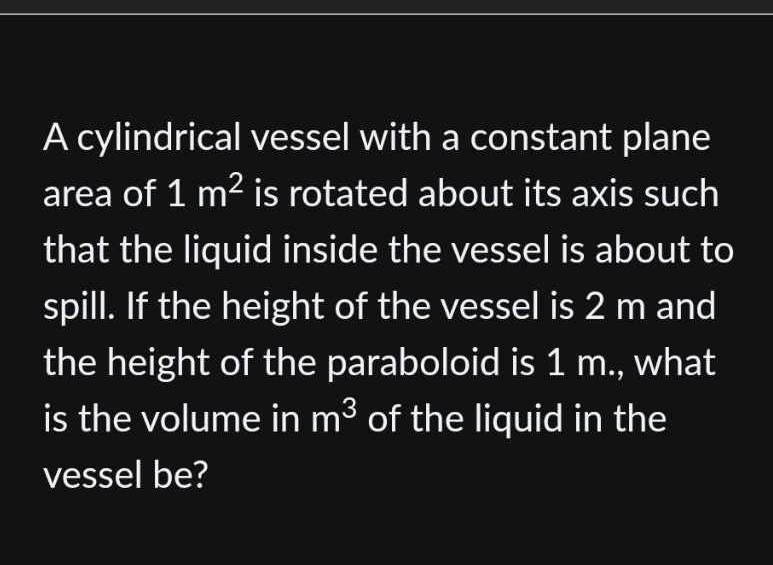 Solved A cylindrical vessel with a constant plane area of 1 | Chegg.com