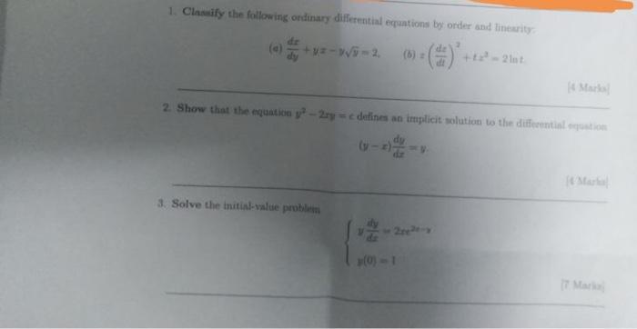Solved 1. Classify the following ordinary differential | Chegg.com