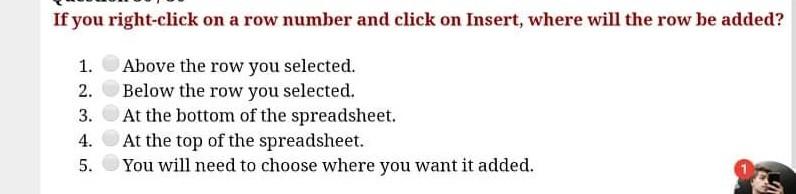 Solved If you right-click on a row number and click on | Chegg.com