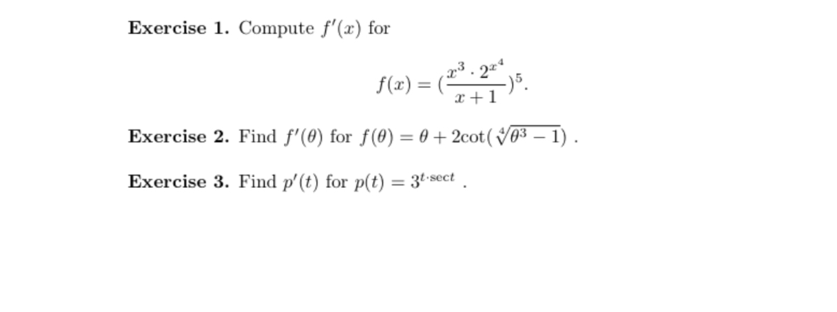 Exercise 1. ﻿Compute f'(x) | Chegg.com