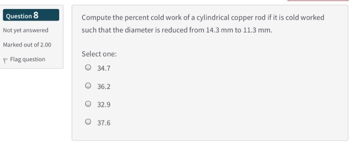 Solved Compute the percent cold work of a cylindrical copper | Chegg.com