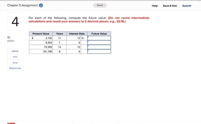 Solved Chapter 5 Assignment i Help Save & Exit Submit | Chegg.com