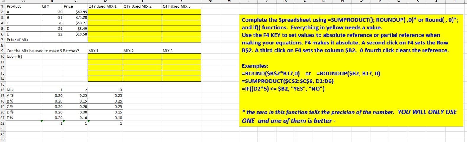 Solved Complete the Spreadsheet using =SUMPRODUCT(); | Chegg.com