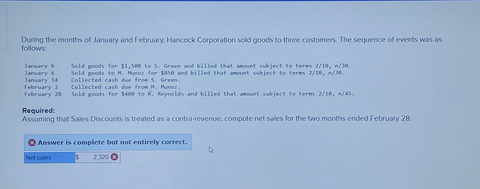 Solved During the months of January and February, Hancock | Chegg.com