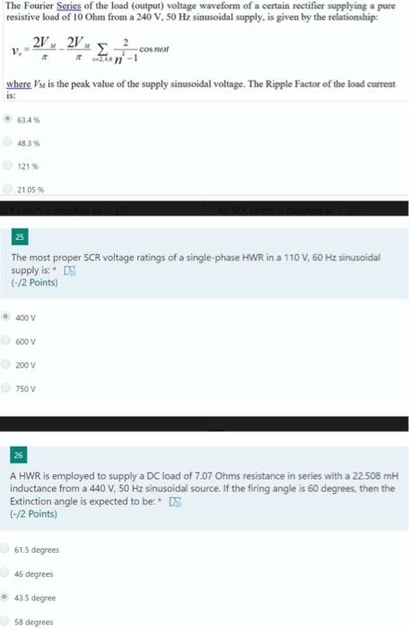 Solved The Fourier Series of the load (output) voltage | Chegg.com