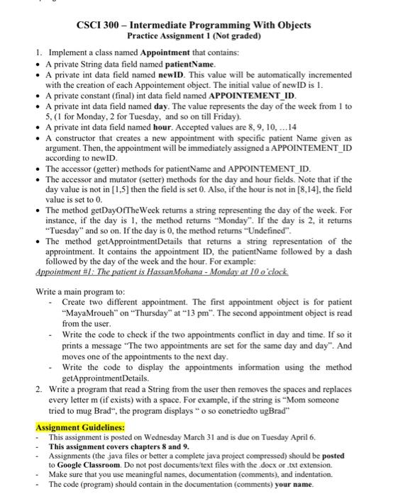 Solved CSCI 300 - Intermediate Programming With Objects | Chegg.com