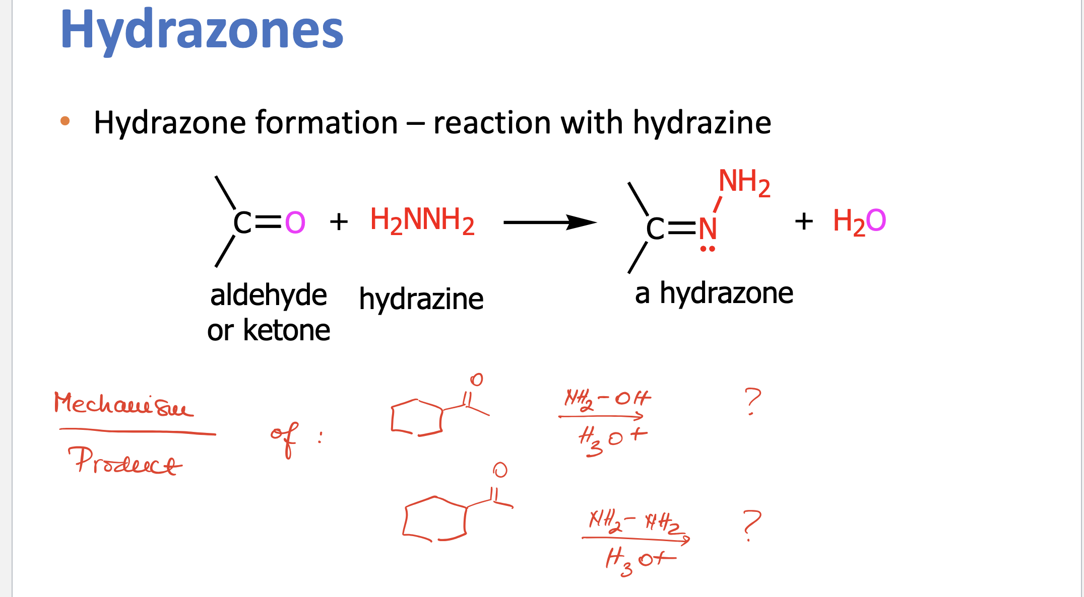 Solved HydrazonesHydrazone formation - ﻿reaction with | Chegg.com