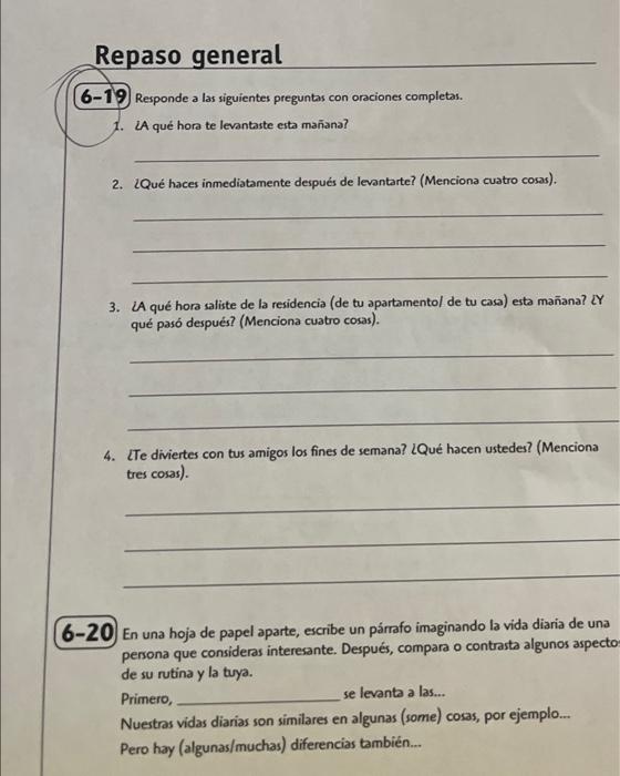 Repaso general 6-19 Responde a las siguientes | Chegg.com