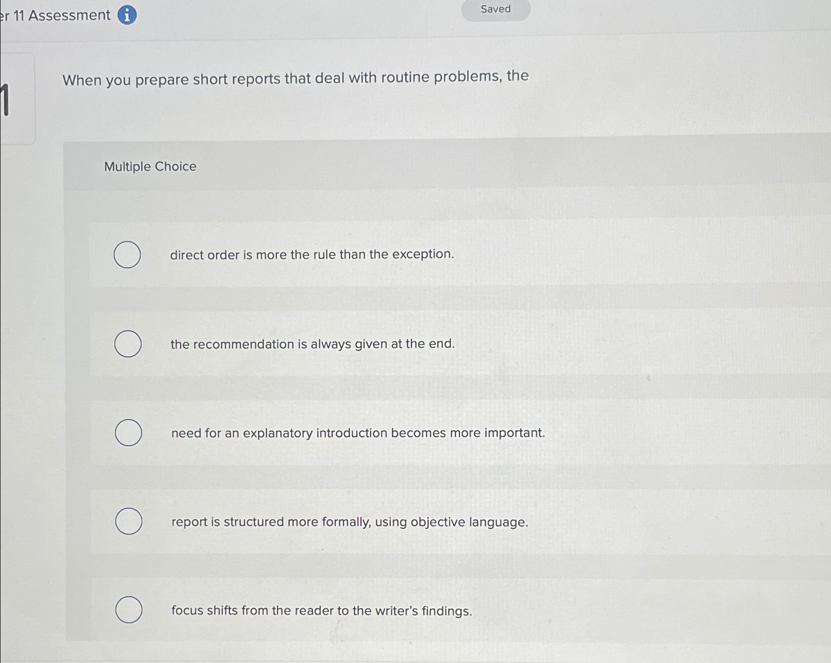 Solved er 11 ﻿Assessment (iWhen you prepare short reports | Chegg.com