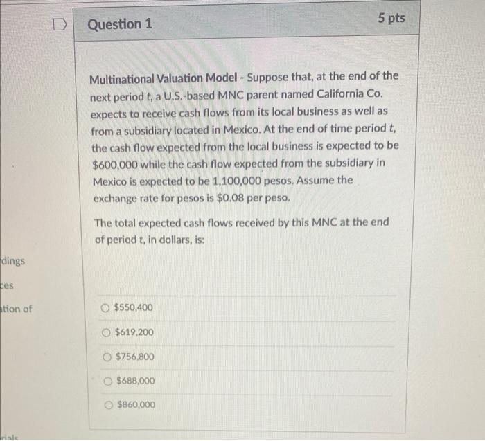 Solved Multinational Valuation Model - Suppose that, at the | Chegg.com