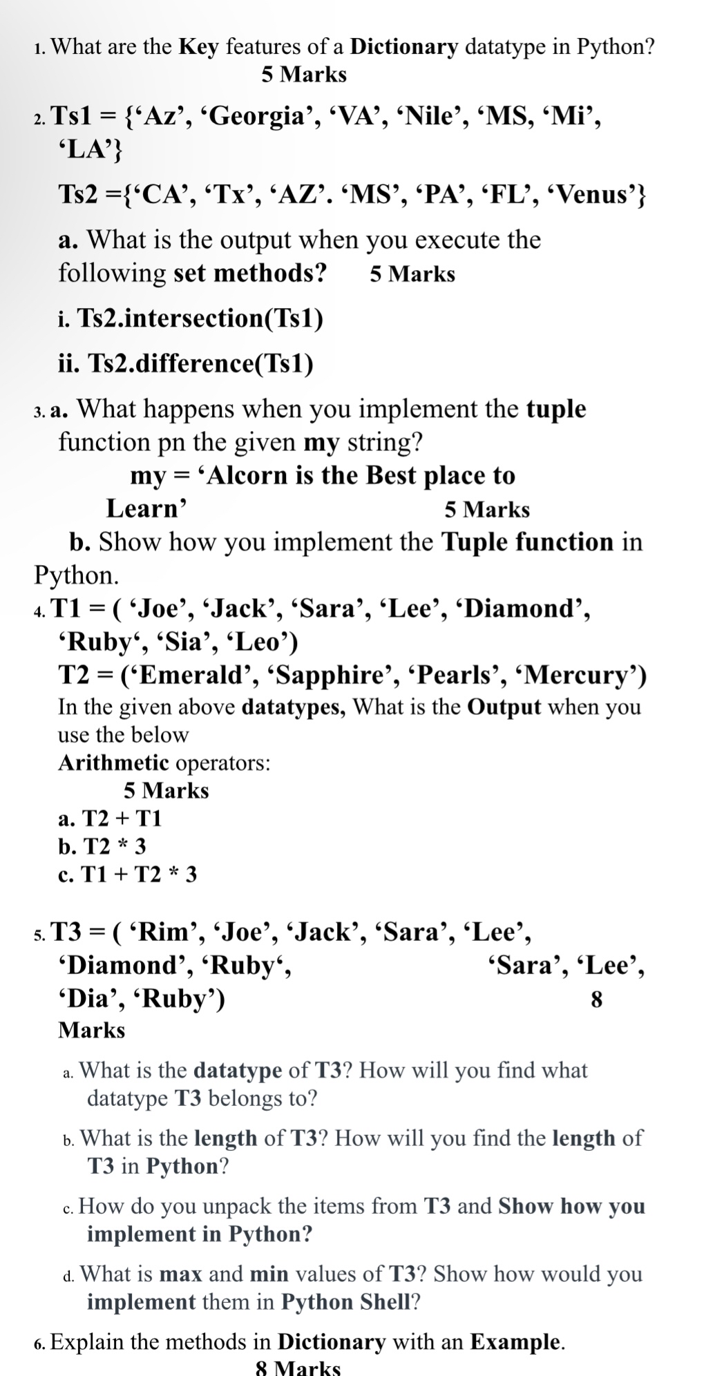 Solved What Are The Key Features Of A Dictionary Datatype In 