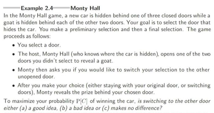 3. (Monty Hall) [20] Read Example 2.3. of (YG14. | Chegg.com