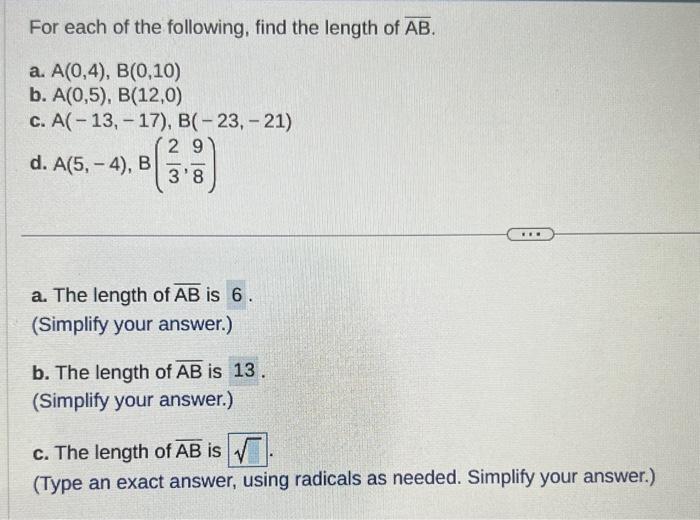 Solved For each of the following, find the length of AB. a. | Chegg.com
