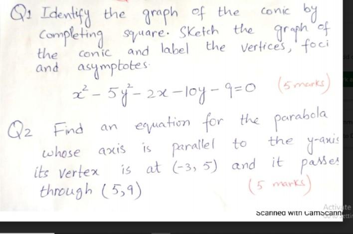 Solved conic by the conic Q1 Identify the graph of the | Chegg.com