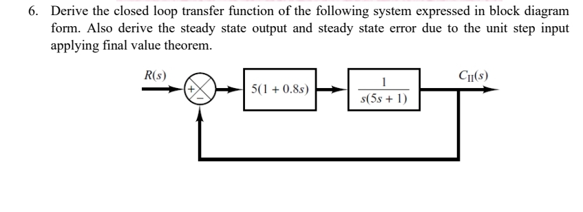Solved Derive the closed loop transfer function of the | Chegg.com